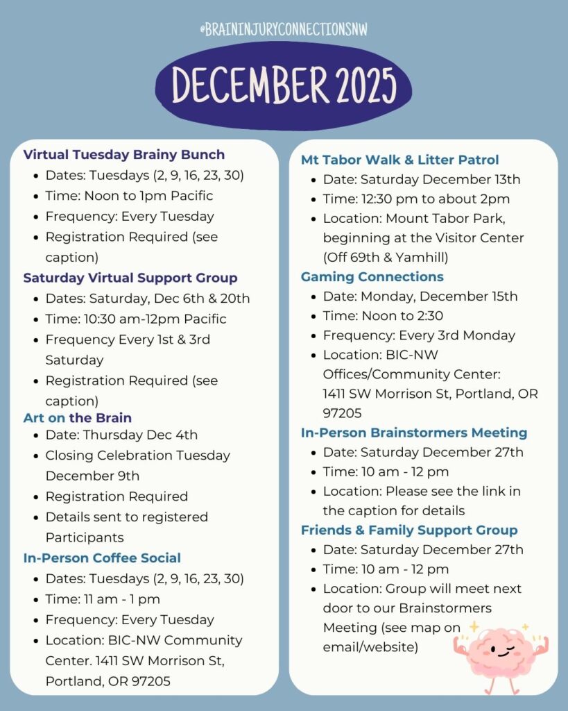 December Calendar – Brain Injury Connections NW