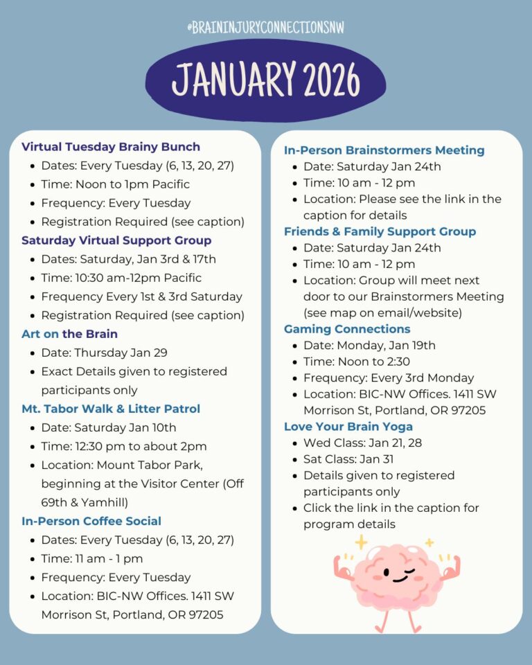 January Calendar – Brain Injury Connections NW
